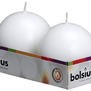 Bolsius 2 Count White Ball Candles - 2.75 Inches Unscented Candle Set - Premium European Quality - Dripless And Smokeless Clean Burning Dinner Candle - Perfect for Wedding, Party, And Special Occasion