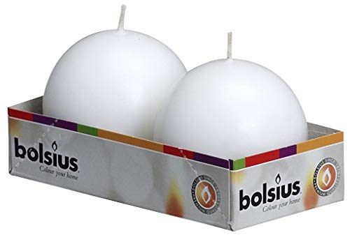 Bolsius 2 Count White Ball Candles - 2.75 Inches Unscented Candle Set - Premium European Quality - Dripless And Smokeless Clean Burning Dinner Candle - Perfect for Wedding, Party, And Special Occasion