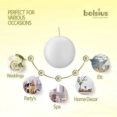 Bolsius 2 Count White Ball Candles - 2.75 Inches Unscented Candle Set - Premium European Quality - Dripless And Smokeless Clean Burning Dinner Candle - Perfect for Wedding, Party, And Special Occasion