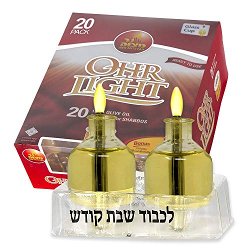 Shabbat Oil Candles - Large Ohr Lights Pre-Filled Oil Shabbos Candles - 20 Pack