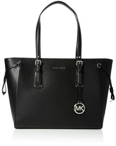 michael kors canvas and beach tote bag, black (black)