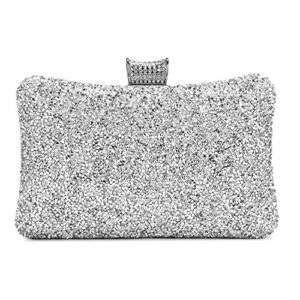 tanpell women’s evening bag plain shinning clutch bag glittering handbag for party wedding silver