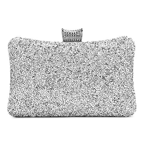 Tanpell Women's Evening Bag Plain Shinning Clutch Bag Glittering Handbag for Party Wedding Silver