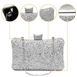 Tanpell Women's Evening Bag Plain Shinning Clutch Bag Glittering Handbag for Party Wedding Silver