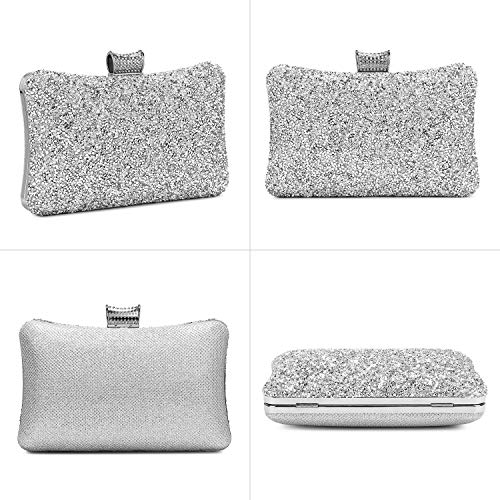 Tanpell Women's Evening Bag Plain Shinning Clutch Bag Glittering Handbag for Party Wedding Silver