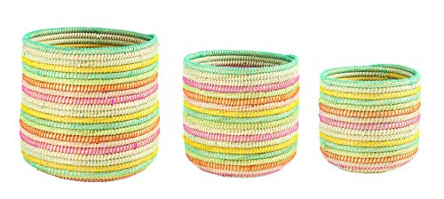 Creative Co-Op Handwoven Multicolor Grass Baskets (Set of 3 Sizes) Wicker Non-Food Storage