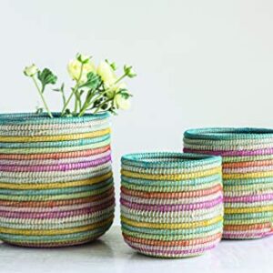 Creative Co-Op Handwoven Multicolor Grass Baskets (Set of 3 Sizes) Wicker Non-Food Storage