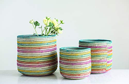 Creative Co-Op Handwoven Multicolor Grass Baskets (Set of 3 Sizes) Wicker Non-Food Storage