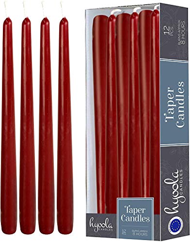 12 Pack Tall Taper Candles - 10 Inch Burgundy Dripless, Unscented Dinner Candle - Paraffin Wax with Cotton Wicks - 8 Hour Burn Time