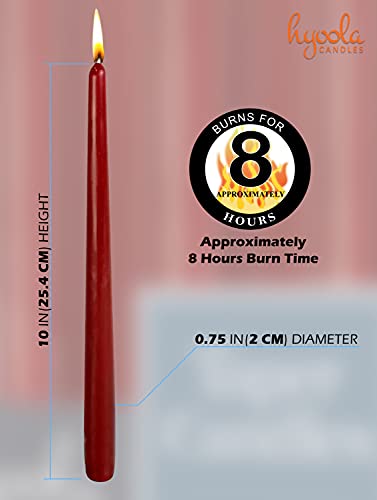 12 Pack Tall Taper Candles - 10 Inch Burgundy Dripless, Unscented Dinner Candle - Paraffin Wax with Cotton Wicks - 8 Hour Burn Time