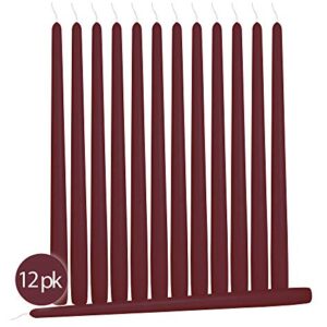 12 Pack Tall Taper Candles - 10 Inch Burgundy Dripless, Unscented Dinner Candle - Paraffin Wax with Cotton Wicks - 8 Hour Burn Time