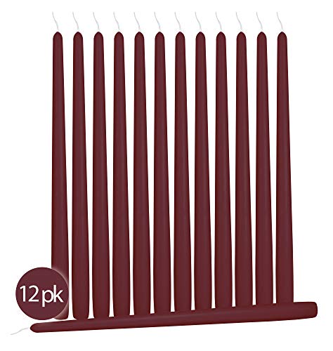 12 Pack Tall Taper Candles - 10 Inch Burgundy Dripless, Unscented Dinner Candle - Paraffin Wax with Cotton Wicks - 8 Hour Burn Time