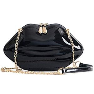 women’s lips evening bag purses clutch vintage banquet handbag chain crossbody shoulder bag (black)