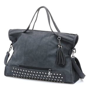 Large Rivet Purse Suede Leahter Hanbags for Women Black Gothic Style Crossbody Bags Ladies Top Handle Satchel Studded Tote Bags