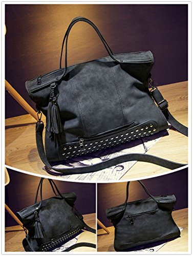 Large Rivet Purse Suede Leahter Hanbags for Women Black Gothic Style Crossbody Bags Ladies Top Handle Satchel Studded Tote Bags