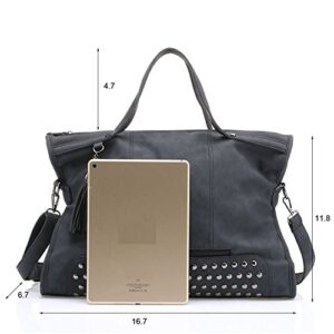 Large Rivet Purse Suede Leahter Hanbags for Women Black Gothic Style Crossbody Bags Ladies Top Handle Satchel Studded Tote Bags