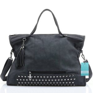 Large Rivet Purse Suede Leahter Hanbags for Women Black Gothic Style Crossbody Bags Ladies Top Handle Satchel Studded Tote Bags