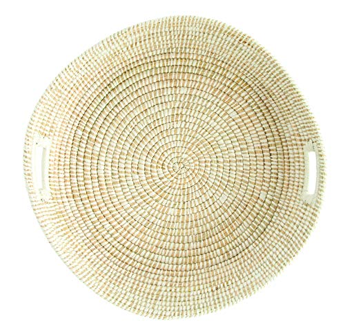 Creative Co-Op White Handwoven Grass Basket with Handles Decorative Accents