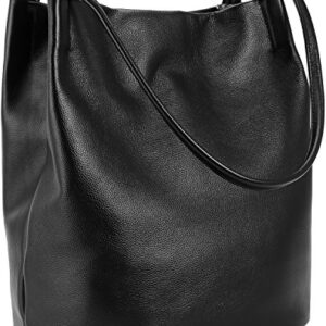 Iswee Genuine Leather Shoulder Bags Purse Totes Hobo Bucket Handbags for Women (Black)