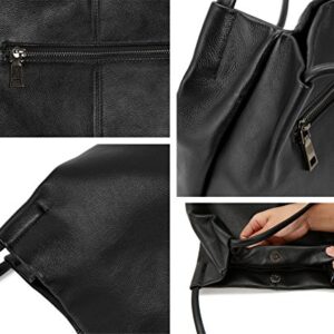 Iswee Genuine Leather Shoulder Bags Purse Totes Hobo Bucket Handbags for Women (Black)