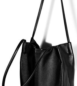 Iswee Genuine Leather Shoulder Bags Purse Totes Hobo Bucket Handbags for Women (Black)