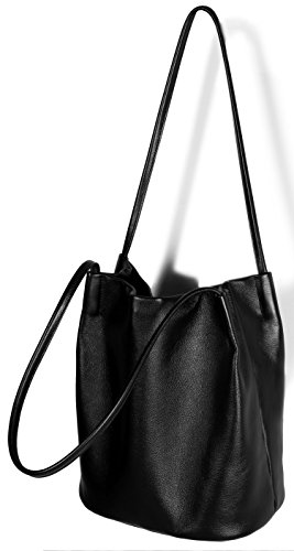 Iswee Genuine Leather Shoulder Bags Purse Totes Hobo Bucket Handbags for Women (Black)