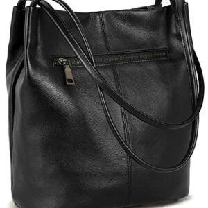 Iswee Genuine Leather Shoulder Bags Purse Totes Hobo Bucket Handbags for Women (Black)