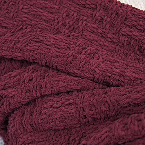 Home Soft Things Cable Knitted Throw Blankets 60" x 80", Burgundy, Soft Cozy Fluffy Decorative Throw with Tassels Couch Bed Sofa Cover Throw Blankets