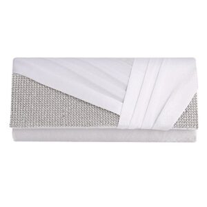 women elegant pleated satin rhinestone fashion clutch evening bag handbag purse(white)