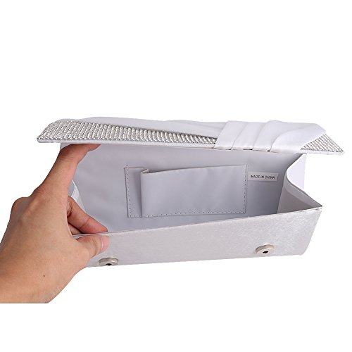 Women Elegant Pleated Satin Rhinestone Fashion Clutch Evening Bag Handbag Purse(white)