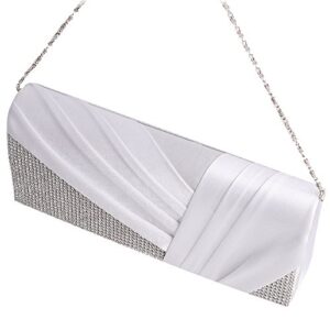 Women Elegant Pleated Satin Rhinestone Fashion Clutch Evening Bag Handbag Purse(white)