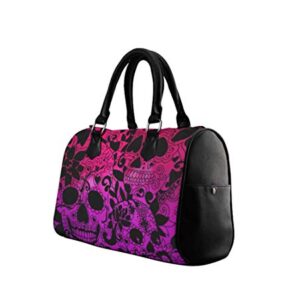 Day of the Dead Sugar Skull Print Womens PU Leather Handbag Top Handle Barrel Design Satchel Shoulde Bag Lady Purse