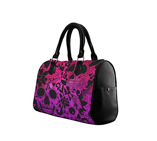 Day of the Dead Sugar Skull Print Womens PU Leather Handbag Top Handle Barrel Design Satchel Shoulde Bag Lady Purse