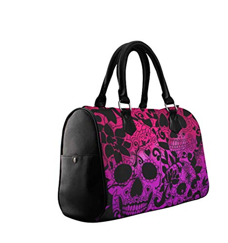 Day of the Dead Sugar Skull Print Womens PU Leather Handbag Top Handle Barrel Design Satchel Shoulde Bag Lady Purse