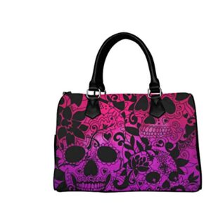 Day of the Dead Sugar Skull Print Womens PU Leather Handbag Top Handle Barrel Design Satchel Shoulde Bag Lady Purse