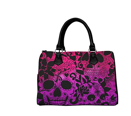 Day of the Dead Sugar Skull Print Womens PU Leather Handbag Top Handle Barrel Design Satchel Shoulde Bag Lady Purse