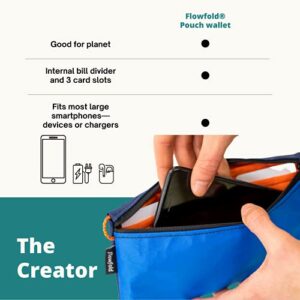 Flowfold Creator 100% Recycled Material Zipper Wallets for Women - Wallet with Phone Pouch & Wristlet Pouch Wallets Made in USA (Navy/Bahama/Orange, Recycled Material)