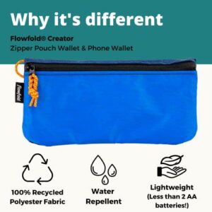 Flowfold Creator 100% Recycled Material Zipper Wallets for Women - Wallet with Phone Pouch & Wristlet Pouch Wallets Made in USA (Navy/Bahama/Orange, Recycled Material)