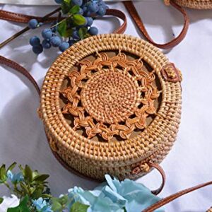 Rattan Bags for Women - Handmade Wicker Woven Purse Handbag Circle Boho Bag Bali #2 S