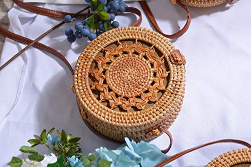 Rattan Bags for Women - Handmade Wicker Woven Purse Handbag Circle Boho Bag Bali #2 S