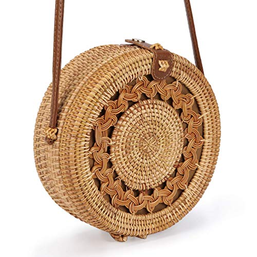 Rattan Bags for Women - Handmade Wicker Woven Purse Handbag Circle Boho Bag Bali #2 S