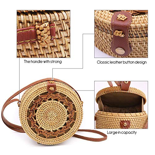 Rattan Bags for Women - Handmade Wicker Woven Purse Handbag Circle Boho Bag Bali #2 S