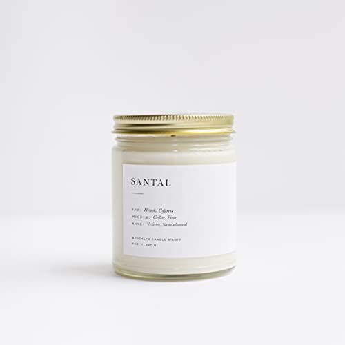 Brooklyn Candle Studio Santal Minimalist Candle | Vegan Soy Wax Luxury Scented Candle Hand Poured in The USA 50 Hour Slow Burn Time (7.5 oz)