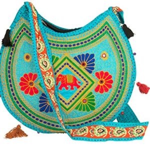 Tribe Azure Fair Trade Hippie Sling Handmade Crossbody Bag Boho Chic Patchwork Embroidered Shoulder Purse Gypsy Blue