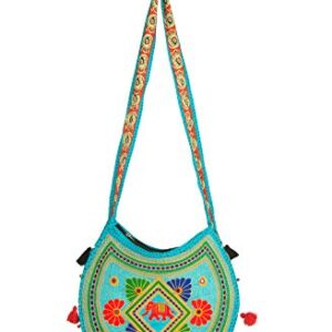 Tribe Azure Fair Trade Hippie Sling Handmade Crossbody Bag Boho Chic Patchwork Embroidered Shoulder Purse Gypsy Blue