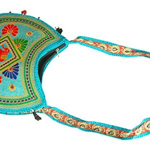 Tribe Azure Fair Trade Hippie Sling Handmade Crossbody Bag Boho Chic Patchwork Embroidered Shoulder Purse Gypsy Blue