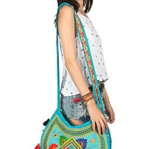 Tribe Azure Fair Trade Hippie Sling Handmade Crossbody Bag Boho Chic Patchwork Embroidered Shoulder Purse Gypsy Blue