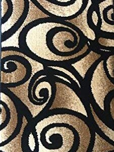 Bellagio Modern Doorway Mat Contemporary Area Rug Black Beige Abstract Swirl Design 341 (2 Feet X 3 Feet 4 Inch)