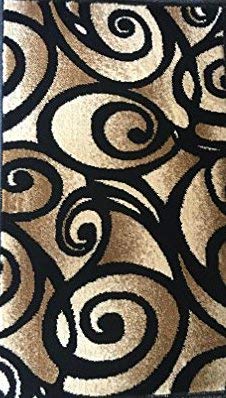 Bellagio Modern Doorway Mat Contemporary Area Rug Black Beige Abstract Swirl Design 341 (2 Feet X 3 Feet 4 Inch)