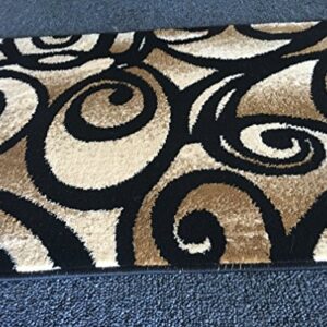 Bellagio Modern Doorway Mat Contemporary Area Rug Black Beige Abstract Swirl Design 341 (2 Feet X 3 Feet 4 Inch)